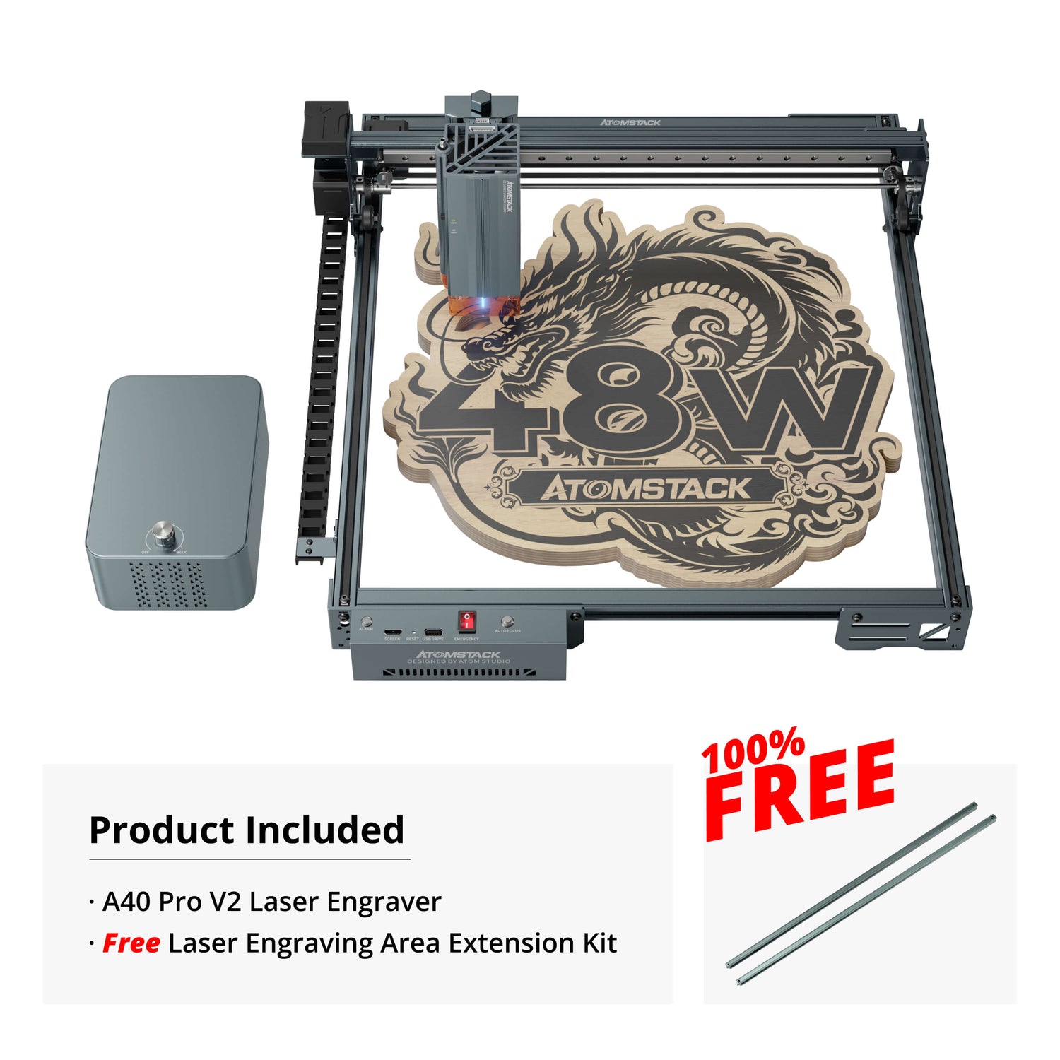 AtomStack A40 Pro V2 Laser Engraver with F60 Air Assist Kit